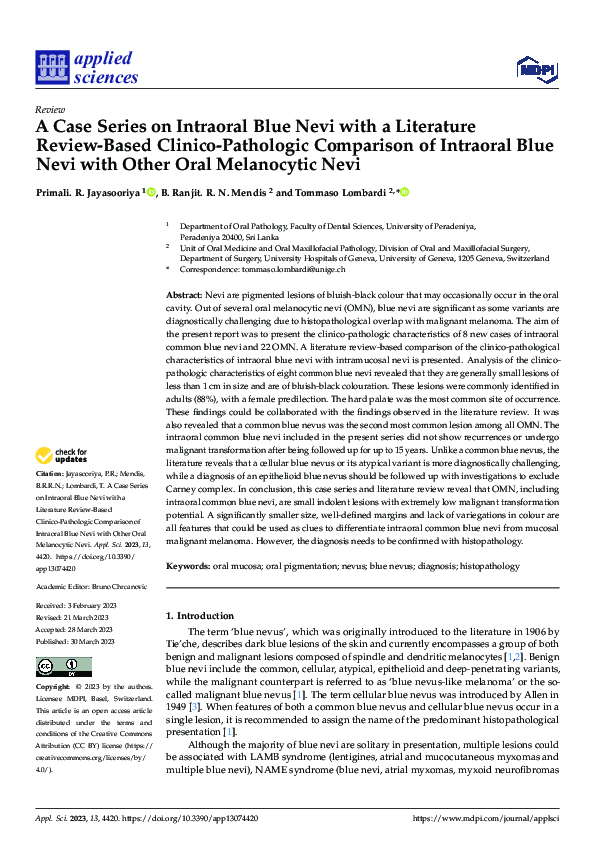 (PDF) A Case Series on Intraoral Blue Nevi with a Literature Review ...