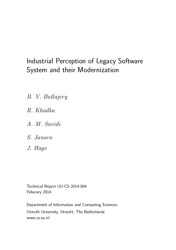 (PDF) Industrial perception of legacy software system and their ...