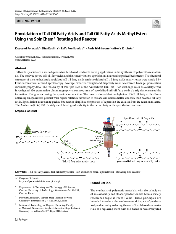 (PDF) Epoxidation of Tall Oil Fatty Acids and Tall Oil Fatty Acids ...