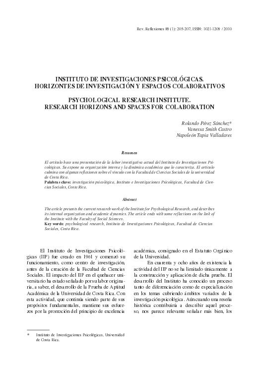 (PDF) INSTITUTO DE INVESTIGACIONES PSICOLÓGICAS. HORIZONTES DE ...