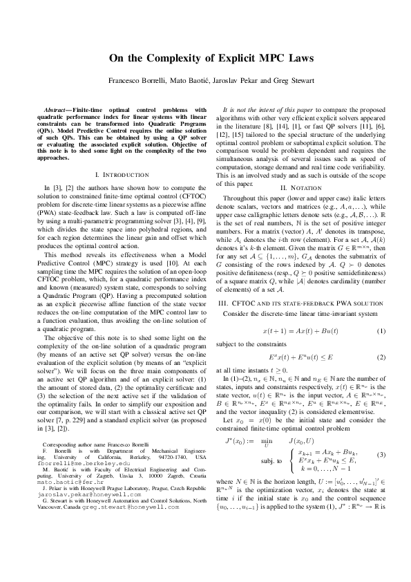 Pdf On The Complexity Of Explicit Mpc Laws Jaroslav Pekar