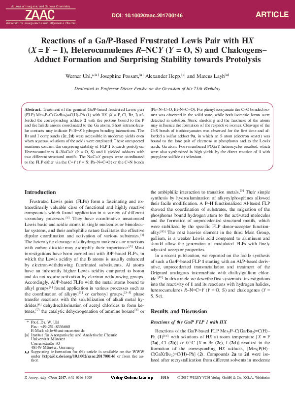 (PDF) Reactions of a Ga/P-Based Frustrated Lewis Pair with HX(X= F - I ...
