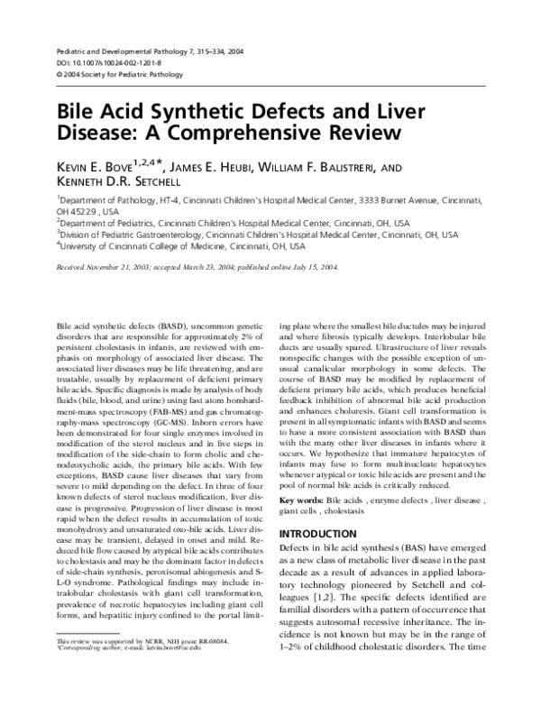 (PDF) Bile Acid Synthetic Defects and Liver Disease: A Comprehensive Review