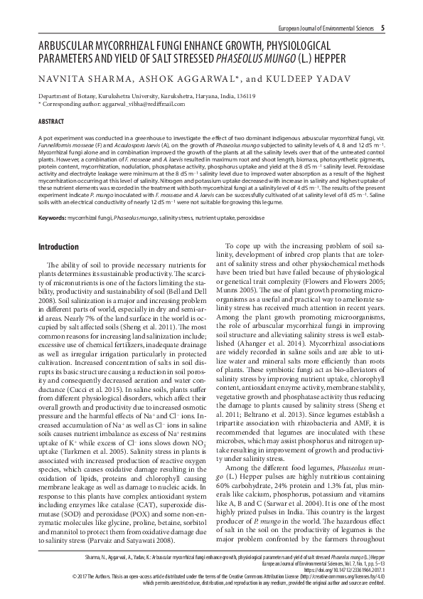 (PDF) Arbuscular mycorrhizal fungi enhance growth, physiological parameters and yield of salt ...