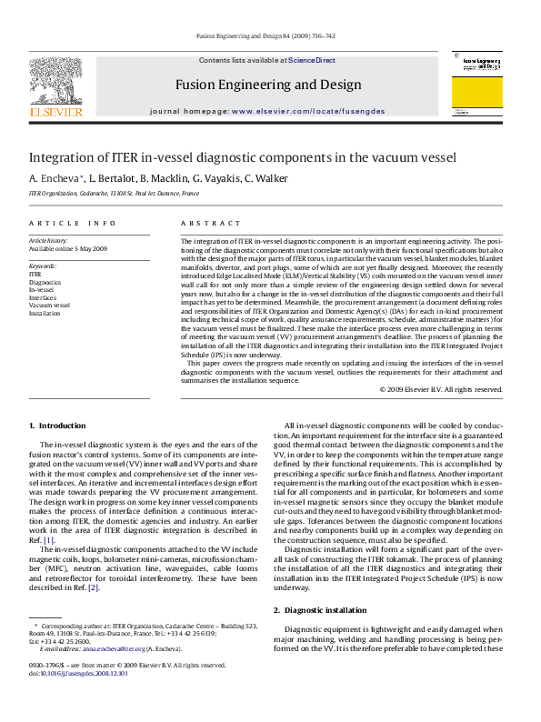 (PDF) Integration of ITER in-vessel diagnostic components in the vacuum ...