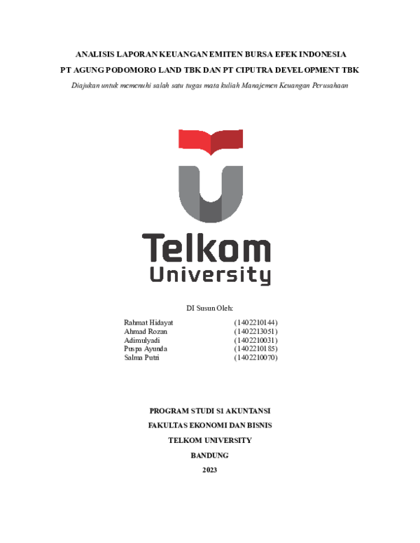 (PDF) ANALISIS LAPORAN KEUANGAN EMITEN BURSA EFEK INDONESIA PT AGUNG PODOMORO LAND TBK DAN PT ...
