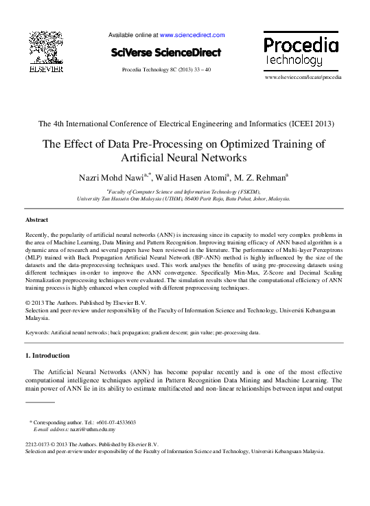 Pdf The Effect Of Data Pre Processing On Optimized Training Of 9249