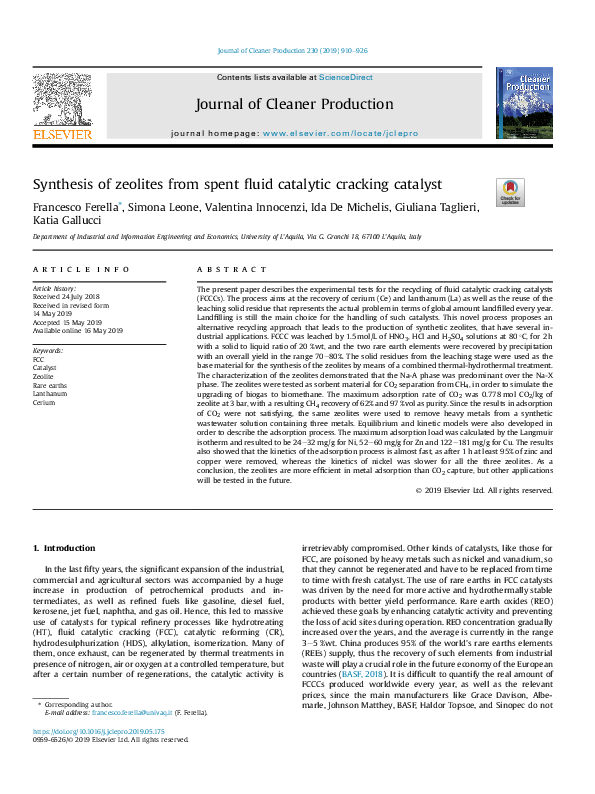 (PDF) Synthesis of zeolites from spent fluid catalytic cracking catalyst