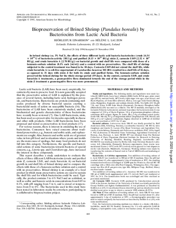 (PDF) Biopreservation of Brined Shrimp (Pandalus borealis) by ...
