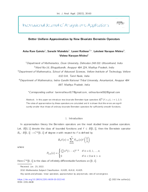 Pdf Better Uniform Approximation By New Bivariate Bernstein Operators
