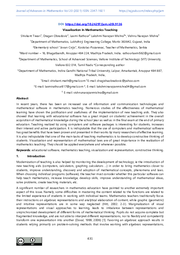 Pdf Visualization In Mathematics Teaching