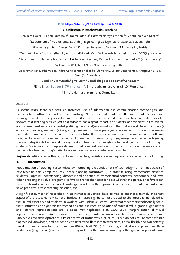 (PDF) Visualization In Mathematics Teaching