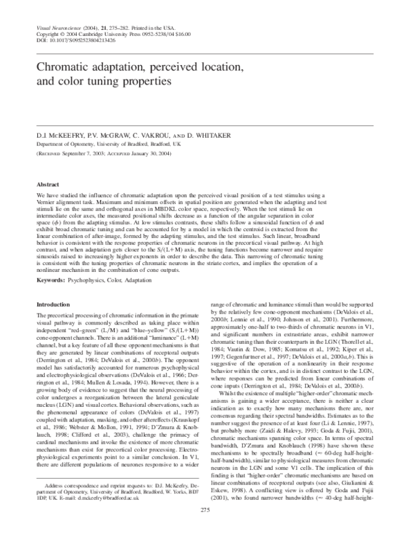 (PDF) Chromatic adaptation, perceived location, and color tuning properties