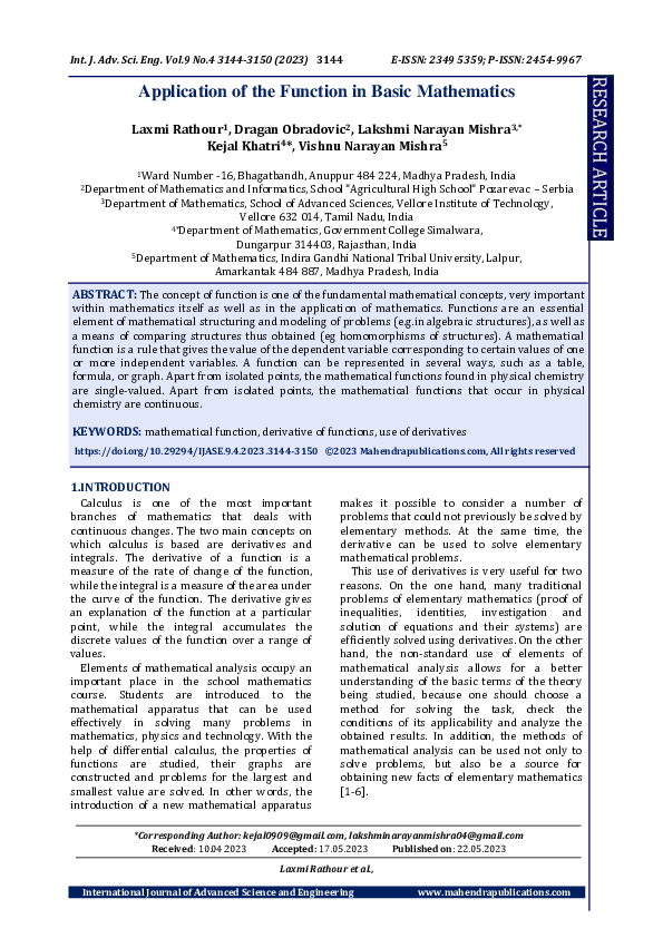 (PDF) Application of the Function in Basic Mathematics