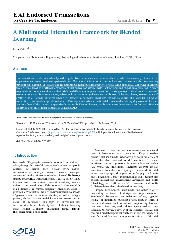 Pdf Coals A Multimodal Framework For Blended Learning Interaction