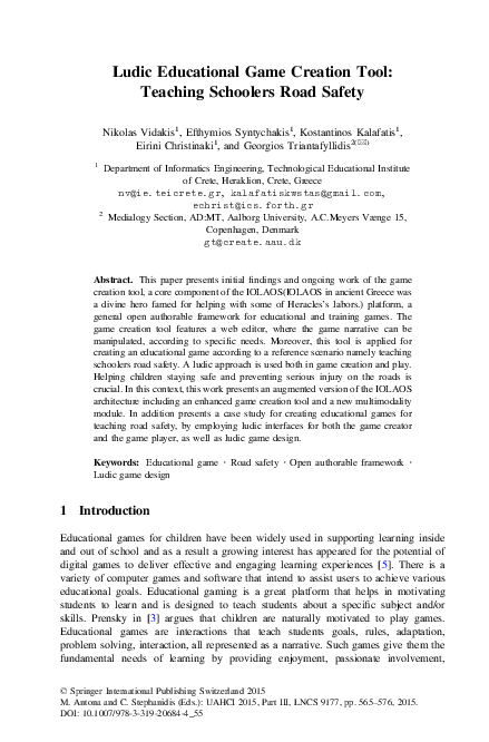 (PDF) Ludic Educational Game Creation Tool: Teaching Schoolers Road Safety