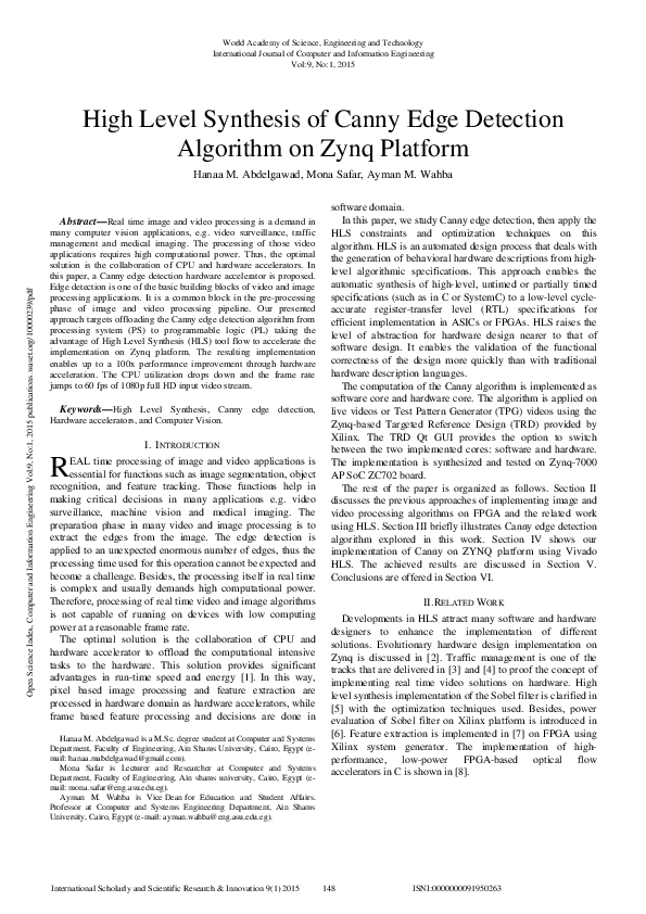 (PDF) High Level Synthesis of Canny Edge Detection Algorithm on Zynq Platform