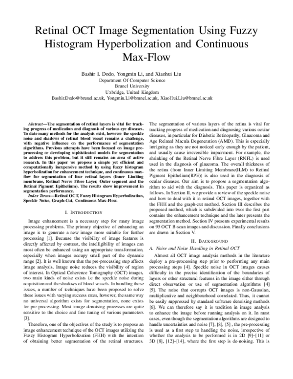Pdf Retinal Oct Image Segmentation Using Fuzzy Histogram Hyperbolization And Continuous Max 