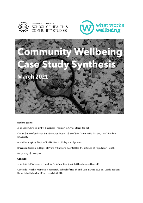 (PDF) Community Wellbeing Case Study Synthesis - technical report