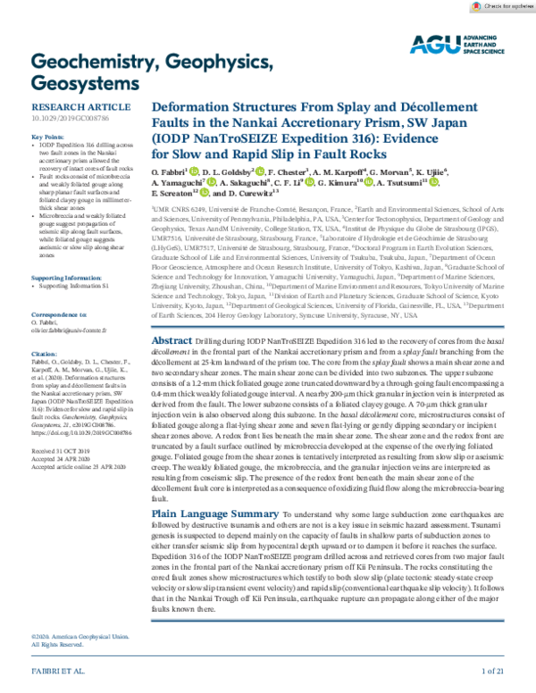 (PDF) Deformation Structures From Splay and Décollement Faults in the ...
