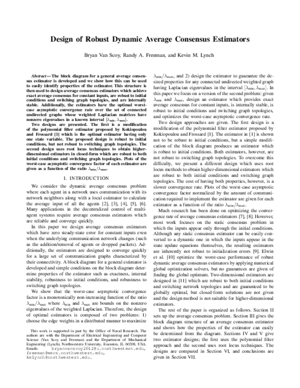 (PDF) Design of robust dynamic average consensus estimators