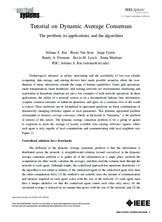 (PDF) Tutorial on Dynamic Average Consensus: The Problem, Its Applications, and the Algorithms
