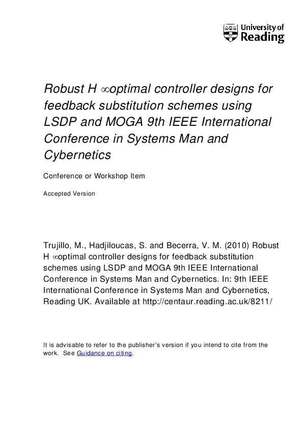Pdf Robust H ∞ Optimal Controller Designs For Feedback Substitution Schemes Using Lsdp And