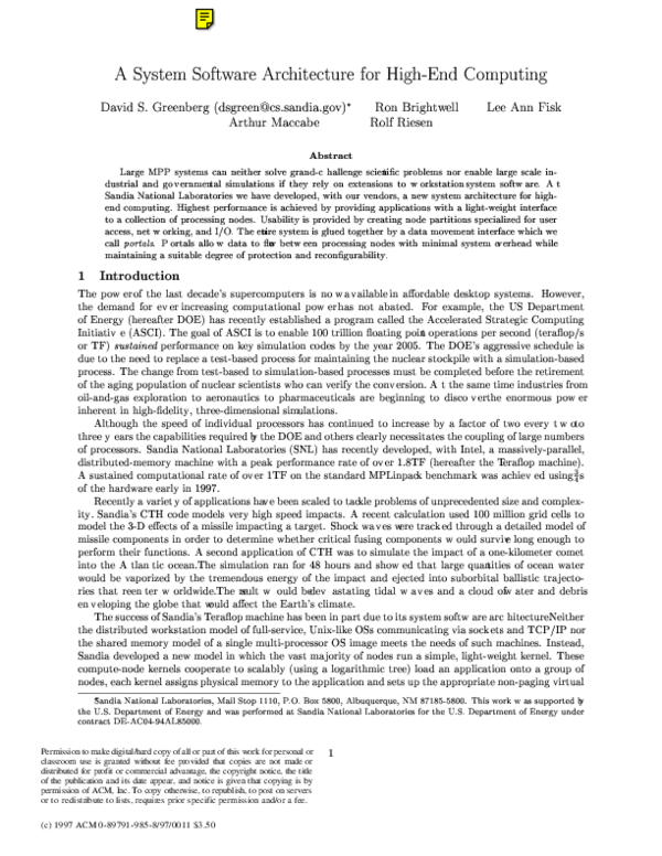 (PDF) A system software architecture for high-end computing