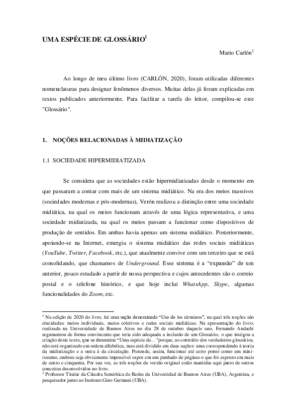 (PDF) UMA ESPÉCIE DE GLOSSÁRIO 1 | Mario Carlón - Academia.edu
