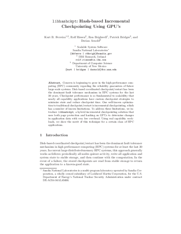 (PDF) libhashckpt: Hash-Based Incremental Checkpointing Using GPU’s