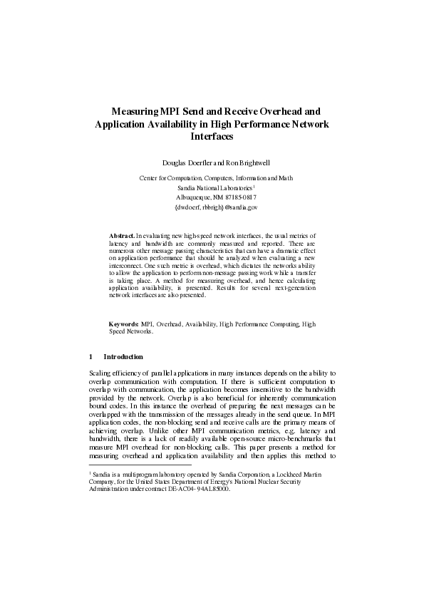 (PDF) Measuring MPI Send and Receive Overhead and Application Availability in High Performance ...