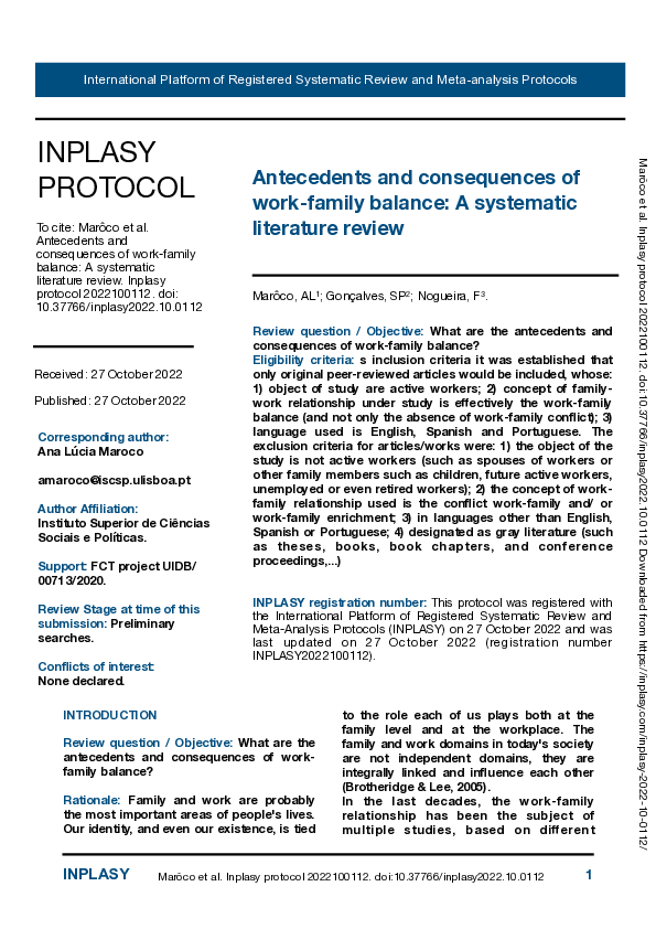 (PDF) Antecedents and consequences of work-family balance: A systematic ...