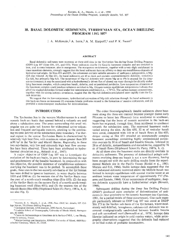 (PDF) Basal Dolomitic Sediments, Tyrrhenian Sea, Ocean Drilling Program ...