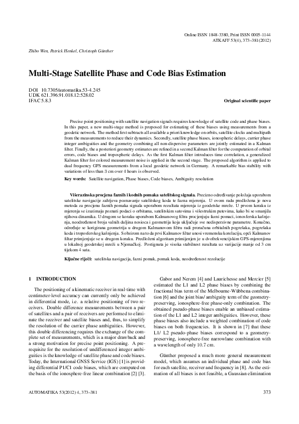 Pdf Multi Stage Satellite Phase And Code Bias Estimation