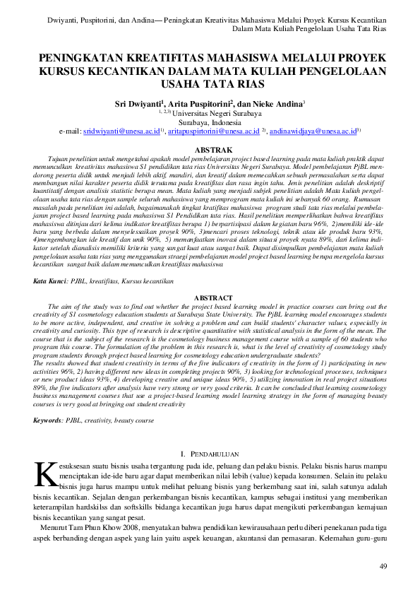 (PDF) Peningkatan Kreatifitas Mahasiswa Melalui Proyek Kursus ...
