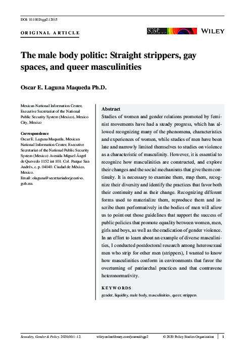 (PDF) The male body politic: Straight strippers, gay spaces, and queer masculinities