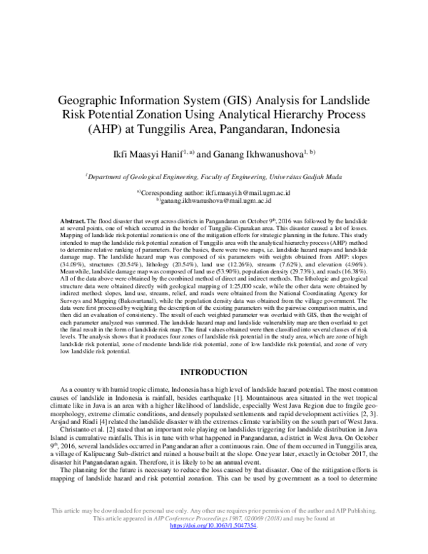 (PDF) Geographic Information System (GIS) Analysis for Landslide Risk Potential Zonation Using ...