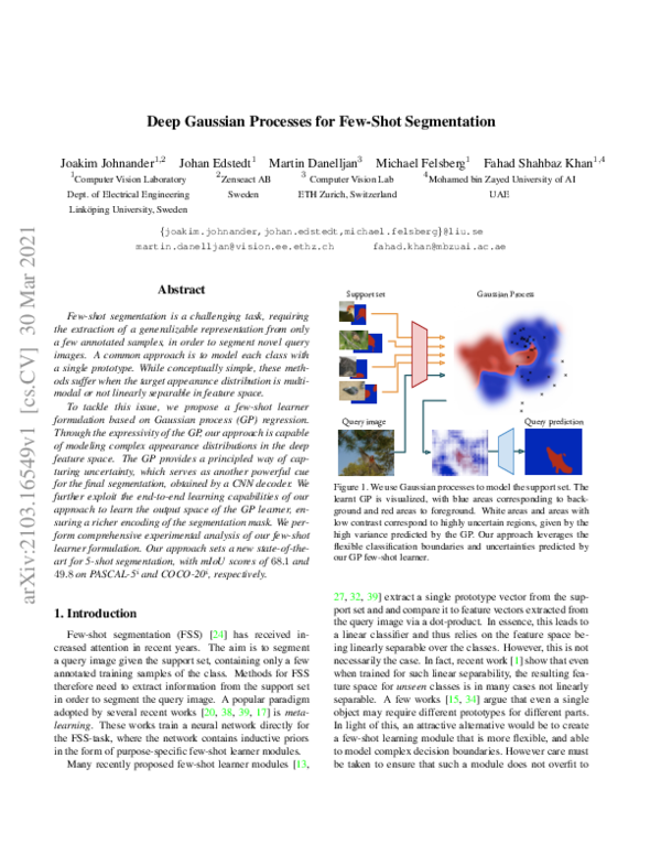 (PDF) Deep Gaussian Processes for Few-Shot Segmentation