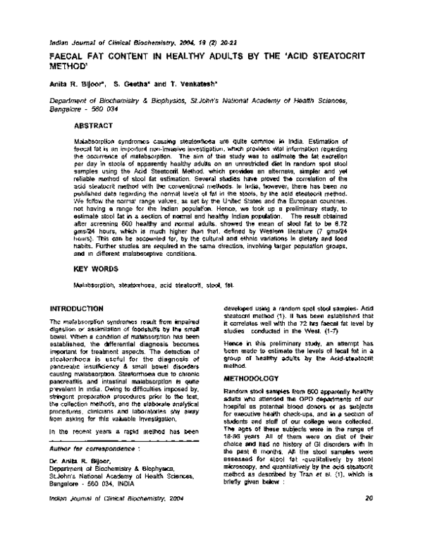 (PDF) Faecal fat content in healthy adults by the ‘acid steatocrit method’