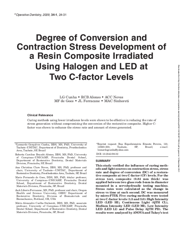 (PDF) Degree of Conversion and Contraction Stress Development of a ...