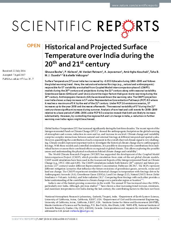 (PDF) Historical and Projected Surface Temperature over India during ...