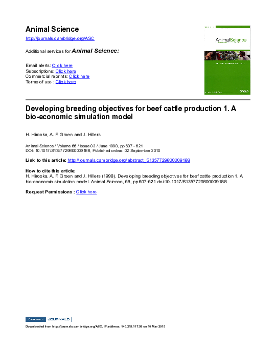 (PDF) Developing breeding objectives for beef cattle production 1. A ...