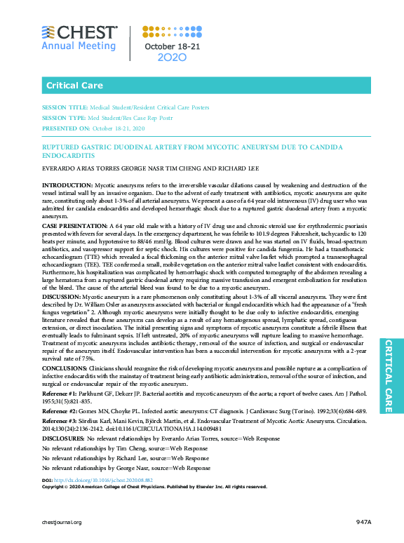 (PDF) Ruptured Gastric Duodenal Artery from Mycotic Aneurysm Due to ...