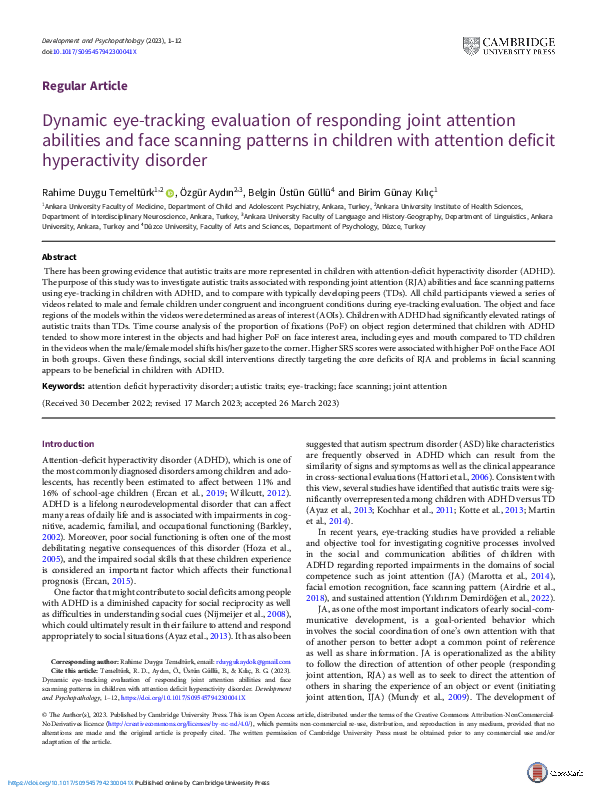 Pdf Dynamic Eye Tracking Evaluation Of Responding Joint Attention Abilities And Face Scanning