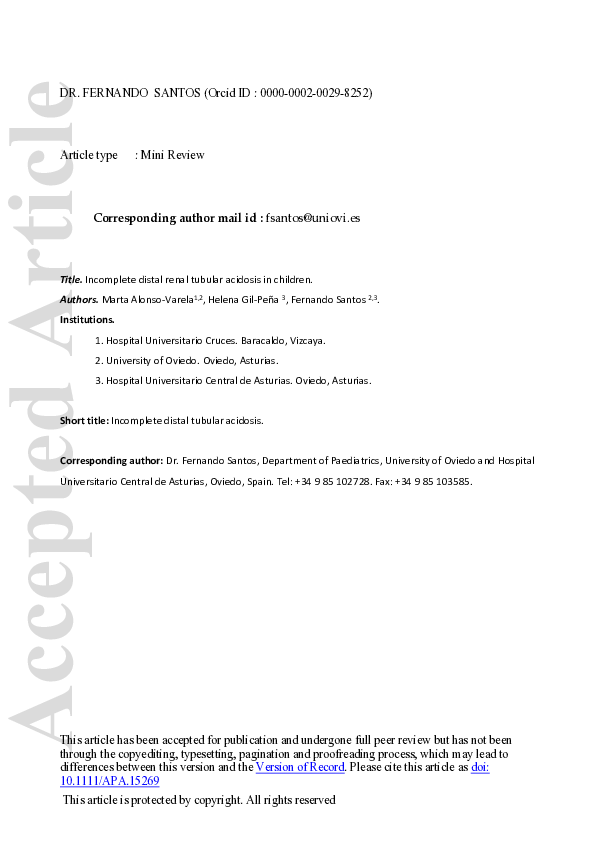 (PDF) Incomplete distal renal tubular acidosis in children