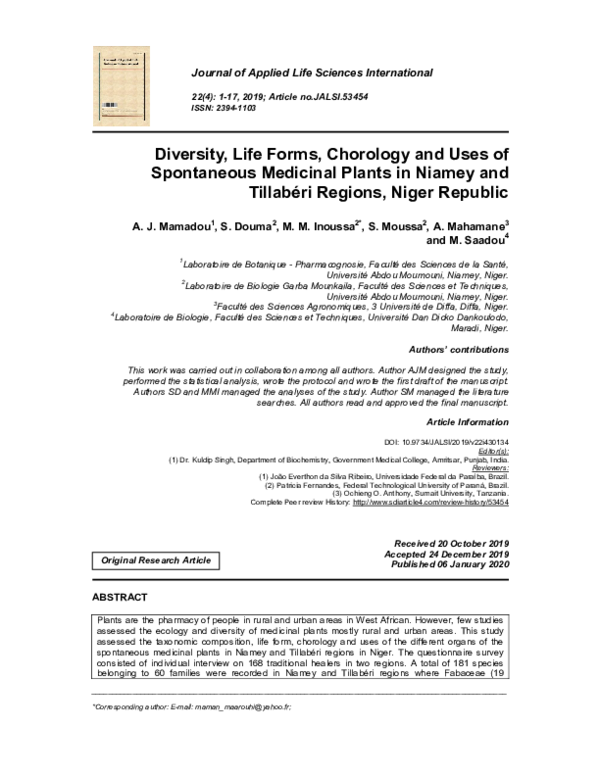 (PDF) Diversity, Life Forms, Chorology and Uses of Spontaneous ...