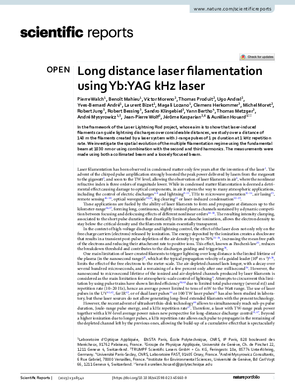 (PDF) Long distance laser filamentation using Yb:YAG kHz laser | Yann ...