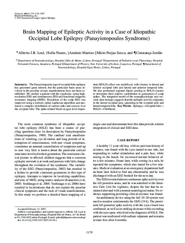 (PDF) Brain Mapping of Epileptic Activity in a Case of Idiopathic ...