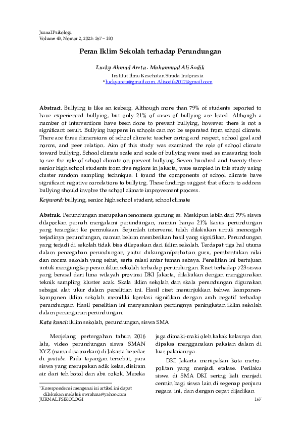 (PDF) Peran Iklim Sekolah terhadap Perundungan
