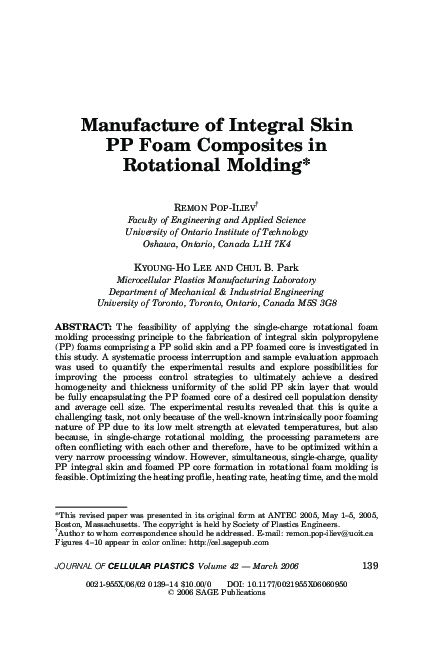 (PDF) Manufacture of Integral Skin PP Foam Composites in Rotational Molding